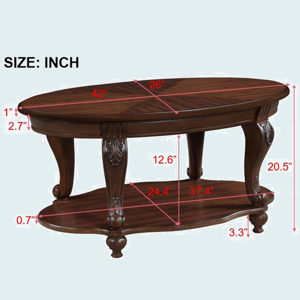 Astoria Grand 42" Oval Wood Coffee Table 2-Tier Solid Wood Cocktail Table With Open Storage ...